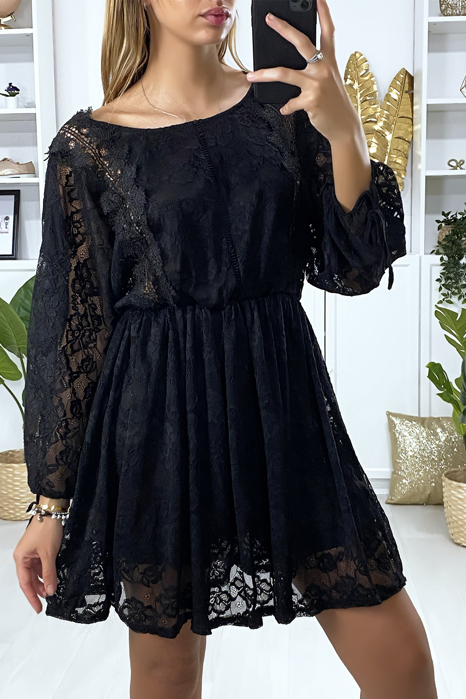 Robe brodée dentelle Noir | Morelio